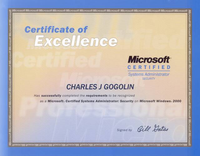 Chuck Gogolin MCSE + Security